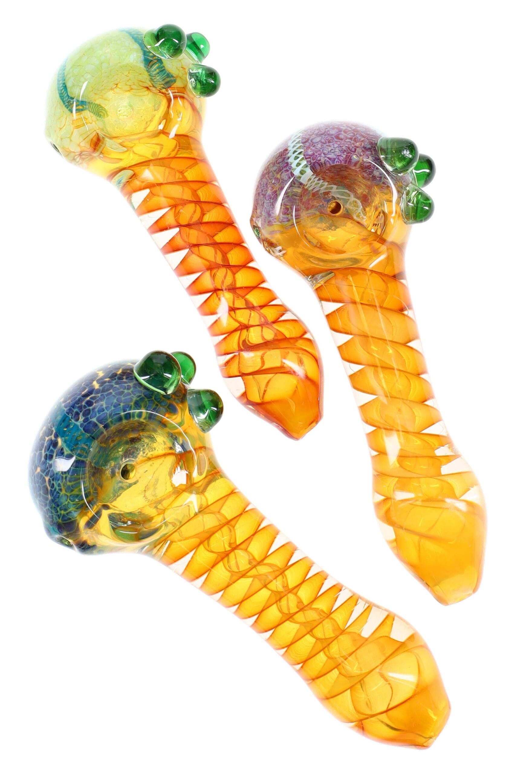 Gold Fumed Spiral Frit Glass Pipe “Amber Helix” – 4½″ – Assorted Colors ...